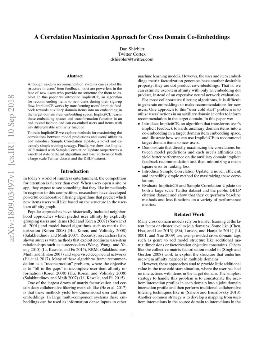 A Correlation Maximization Approach For Cross Domain Co Embeddings Deepai