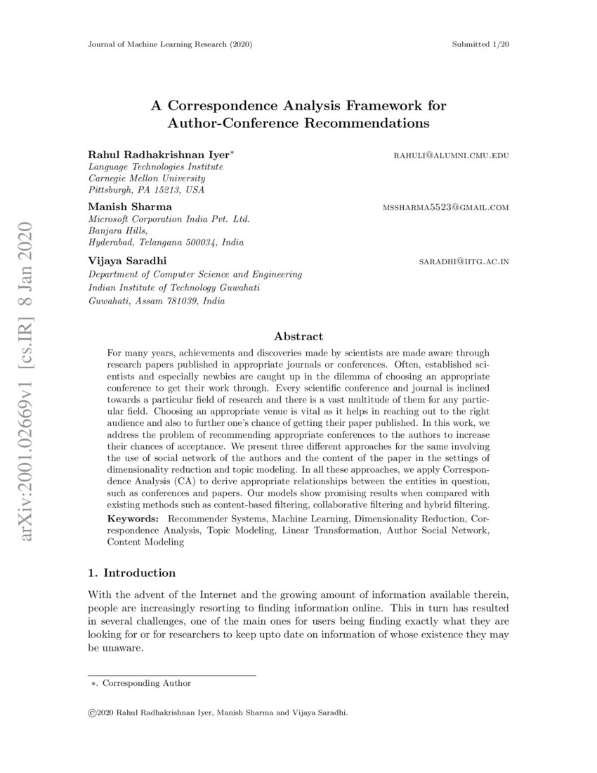 A Correspondence Analysis Framework for Author-Conference ...