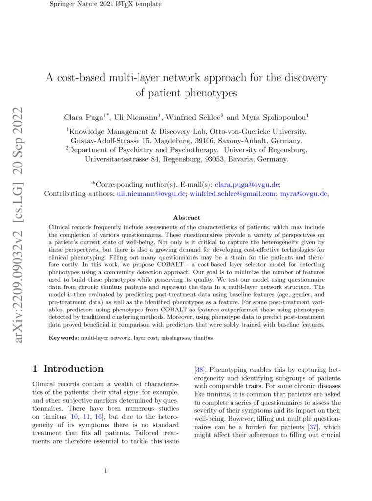 A cost-based multi-layer network approach for the discovery of patient phenotypes | DeepAI