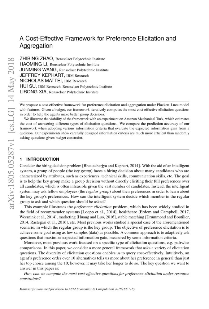 A Cost-Effective Framework for Preference Elicitation and Aggregation ... A Cost-Effective Framework for Preference Elicitation and Aggregation ...
