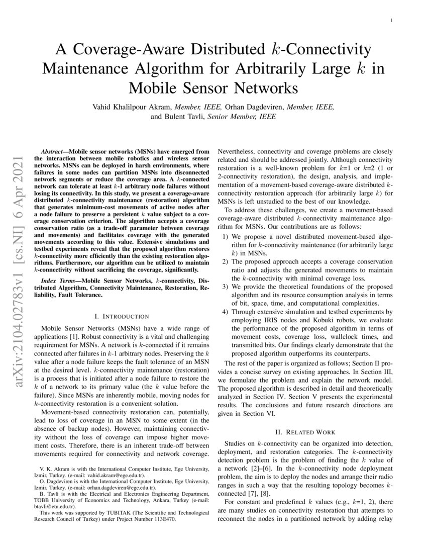 A Coverage Aware Distributed K Connectivity Maintenance Algorithm For Arbitrarily Large K In