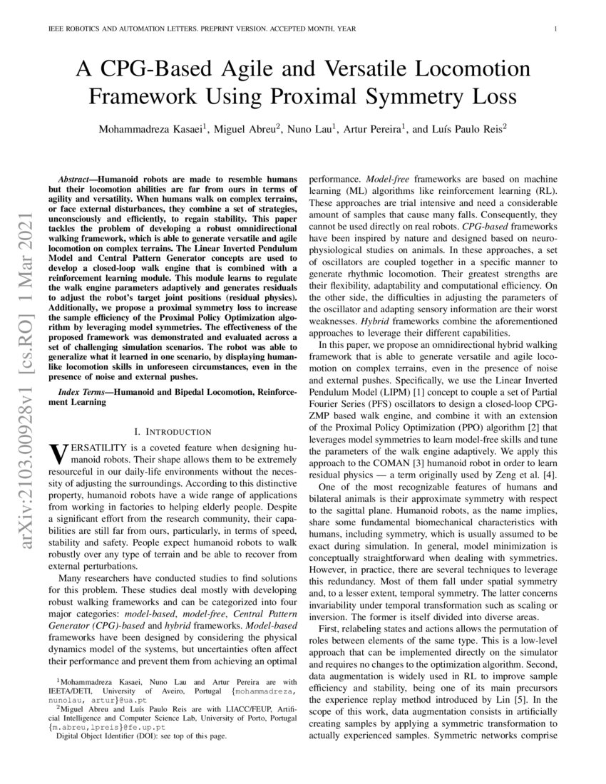 A Cpg Based Agile And Versatile Locomotion Framework Using Proximal