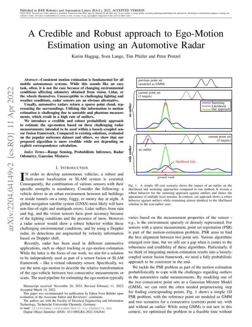 A Credible and Robust approach to Ego-Motion Estimation using an Automotive Radar | DeepAI