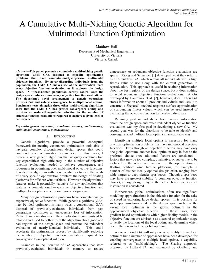 A Cumulative Multi Niching Genetic Algorithm For Multimodal Function Optimization Deepai