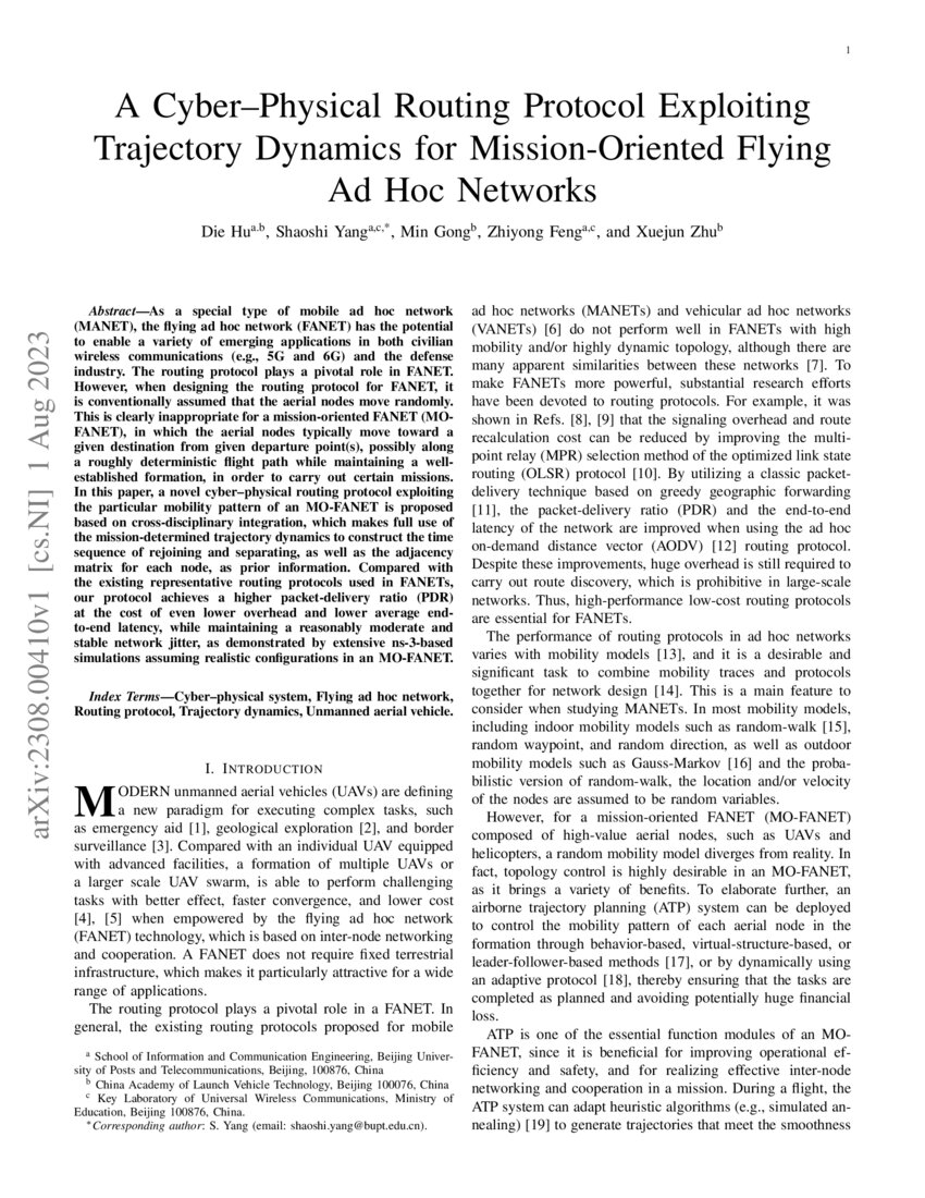 A Cyber Physical Routing Protocol Exploiting Trajectory Dynamics For Mission Oriented Flying Ad