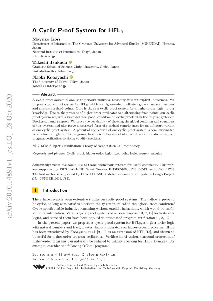 A Cyclic Proof System for HFLN | DeepAI
