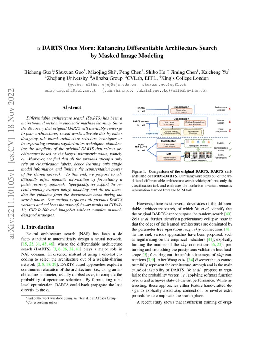 α Darts Once More Enhancing Differentiable Architecture Search By Masked Image Modeling Deepai
