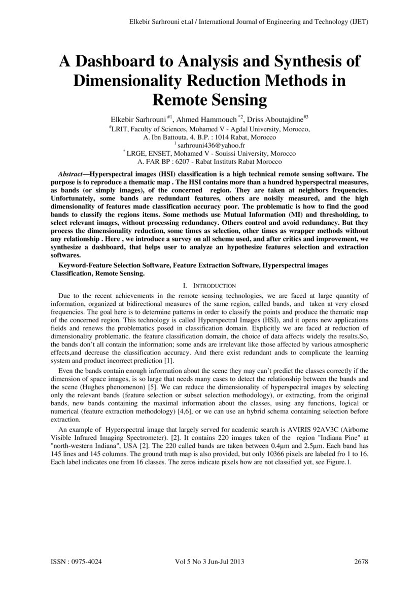A Dashboard to Analysis and Synthesis of Dimensionality Reduction Methods in Remote Sensing | DeepAI