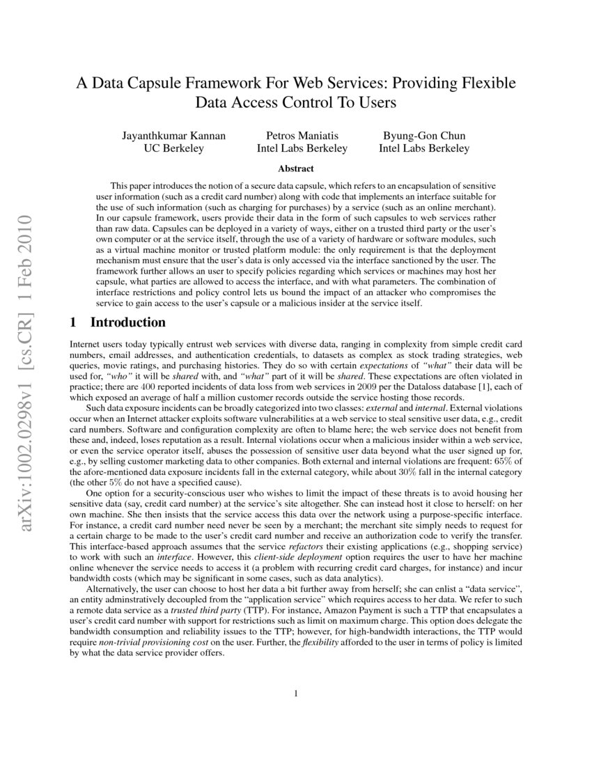 A Data Capsule Framework For Web Services: Providing Flexible Data ...