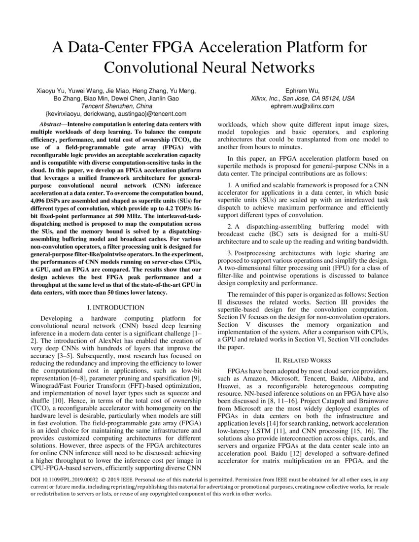 A Data-Center FPGA Acceleration Platform for Convolutional Neural ... A Data-Center FPGA Acceleration Platform for Convolutional Neural ...
