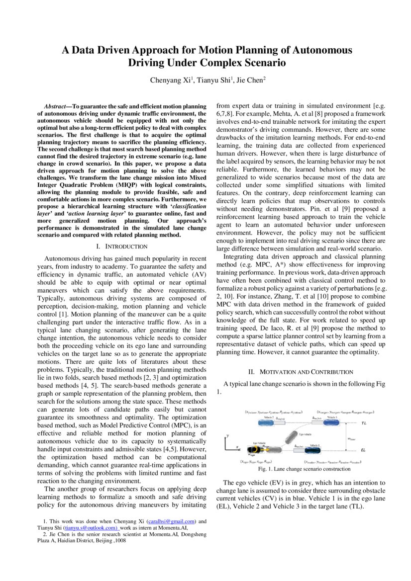 A Data Driven Approach For Motion Planning Of Autonomous Driving Under Complex Scenario Deepai
