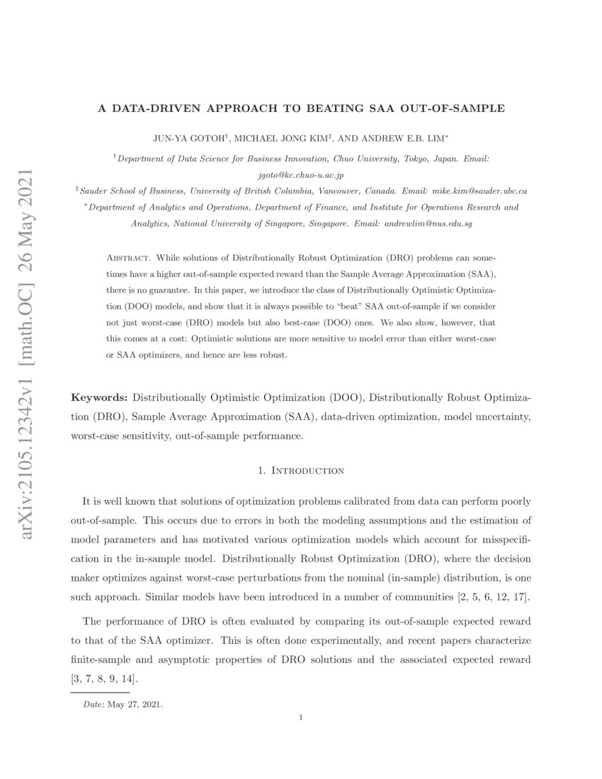 A data-driven approach to beating SAA out-of-sample | DeepAI