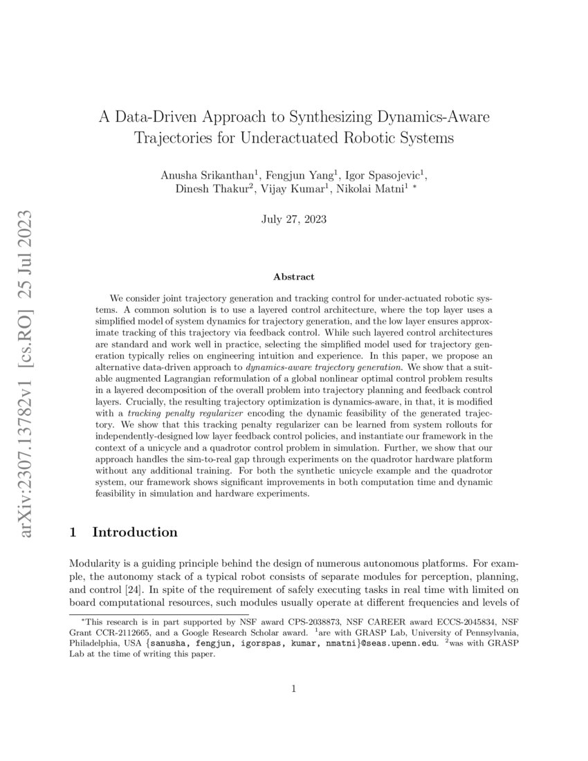 A Data Driven Approach To Synthesizing Dynamics Aware Trajectories For Underactuated Robotic 