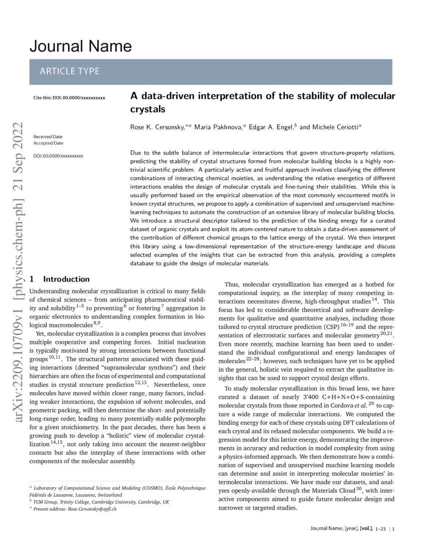 A data-driven interpretation of the stability of molecular crystals | DeepAI