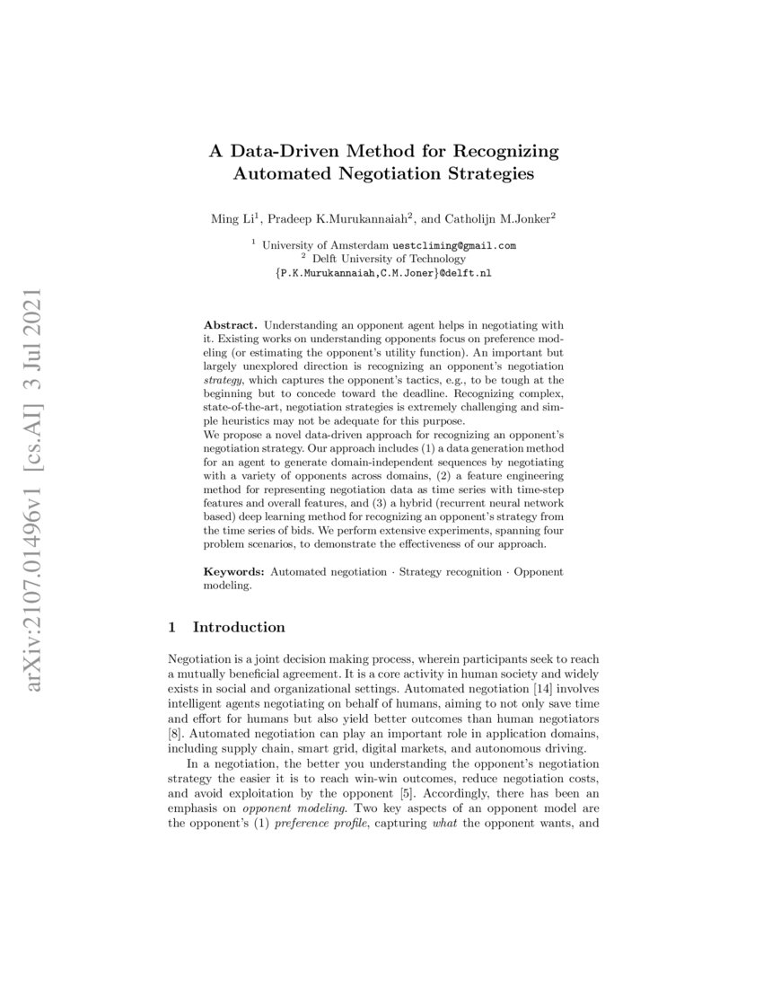 A Data-Driven Method for Recognizing Automated Negotiation Strategies ...