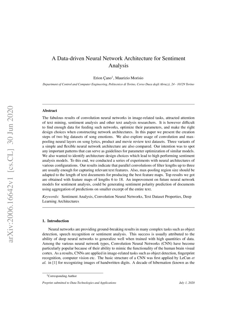 A Data-driven Neural Network Architecture for Sentiment Analysis | DeepAI