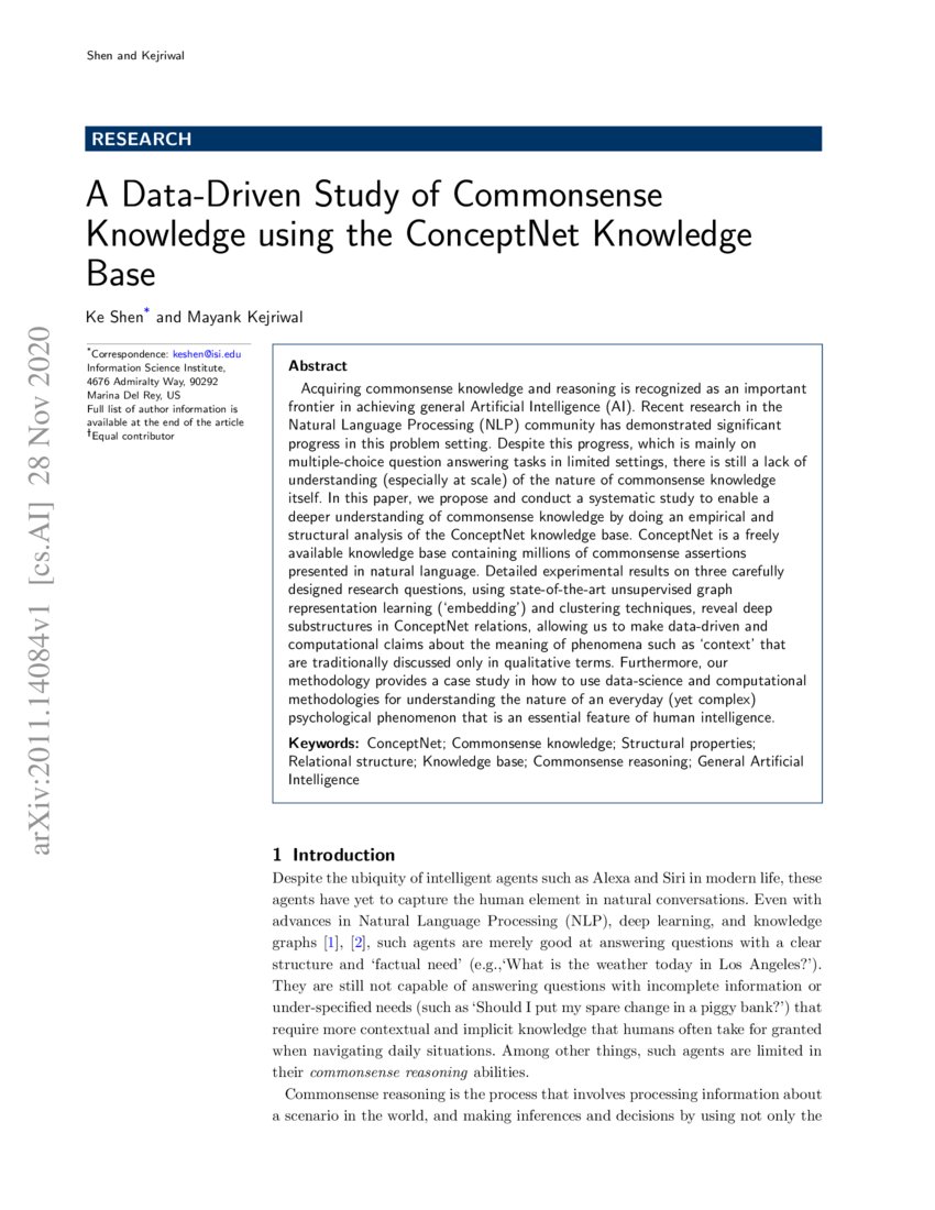 A Data-Driven Study of Commonsense Knowledge using the ConceptNet Knowledge Base | DeepAI