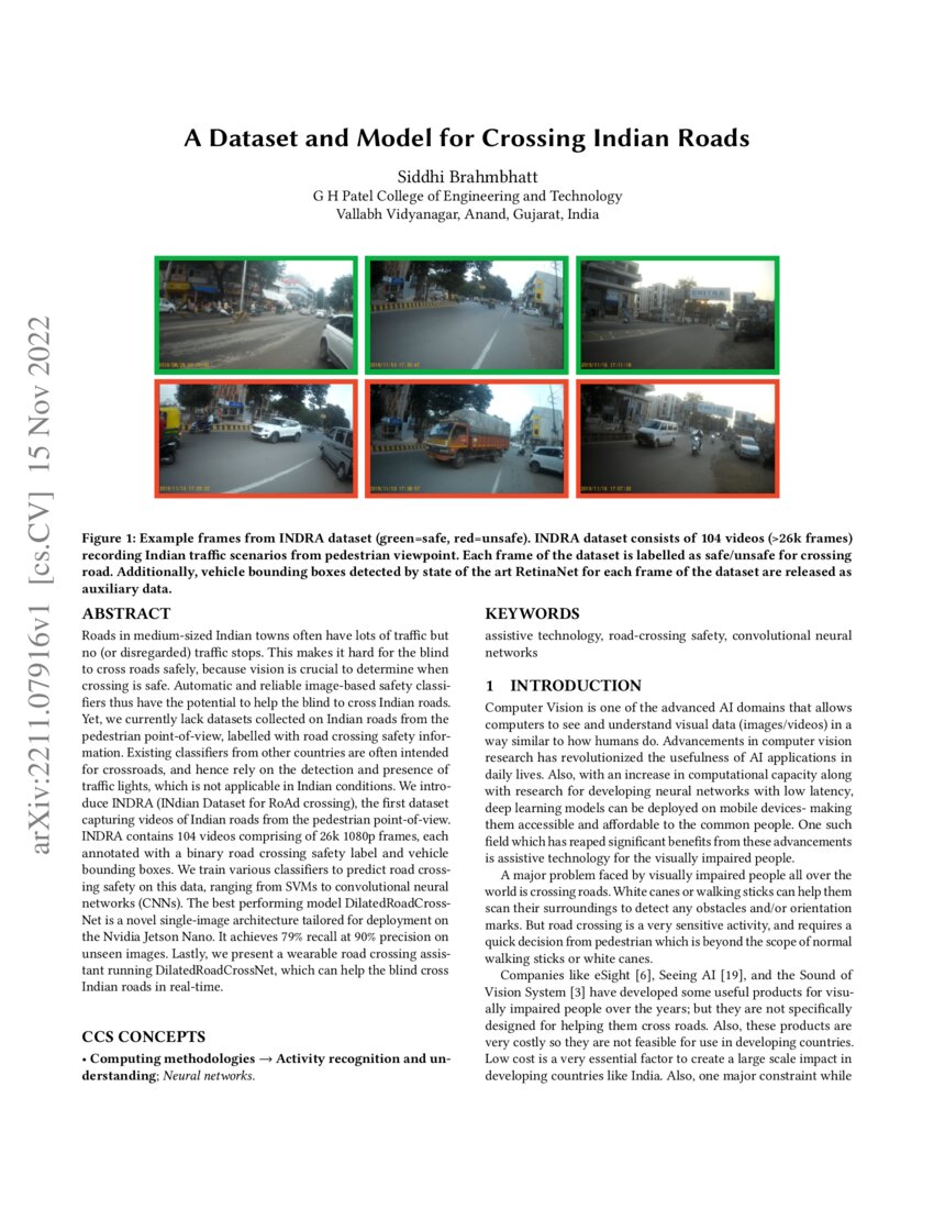 A Dataset and Model for Crossing Indian Roads | DeepAI