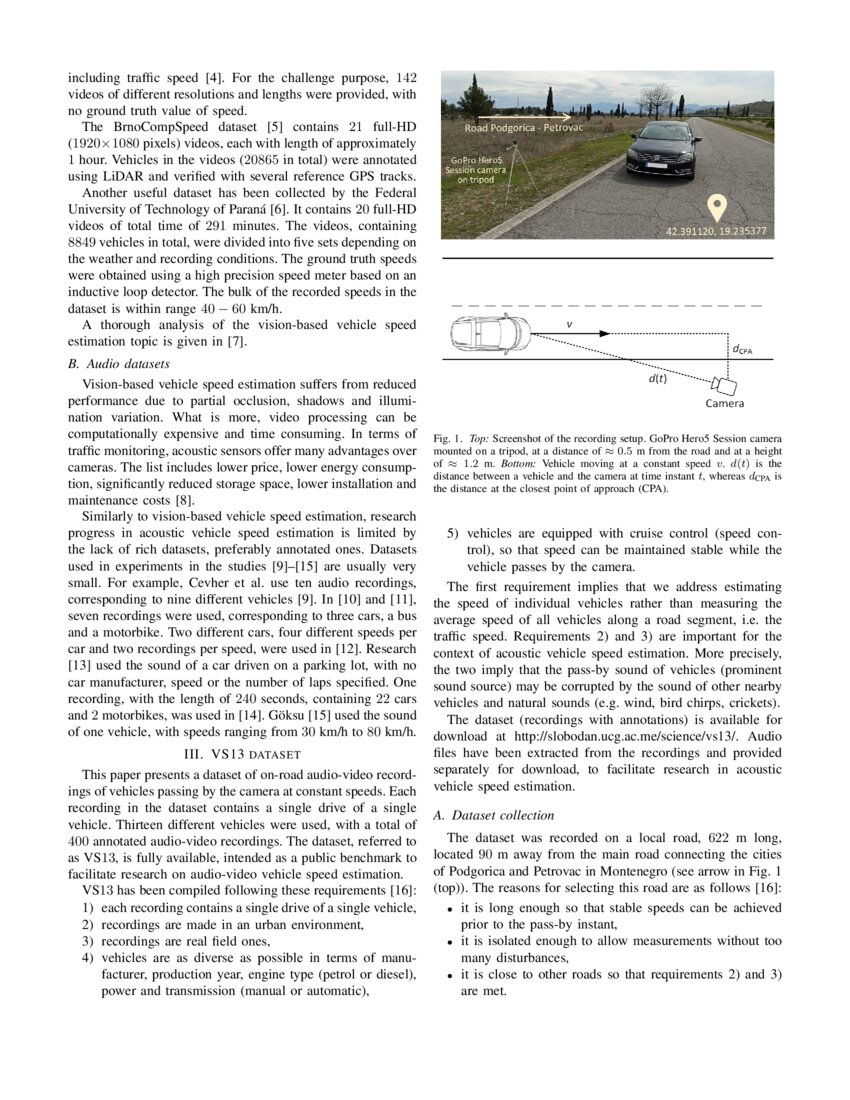 A Dataset For Audio Video Based Vehicle Speed Estimation Deepai