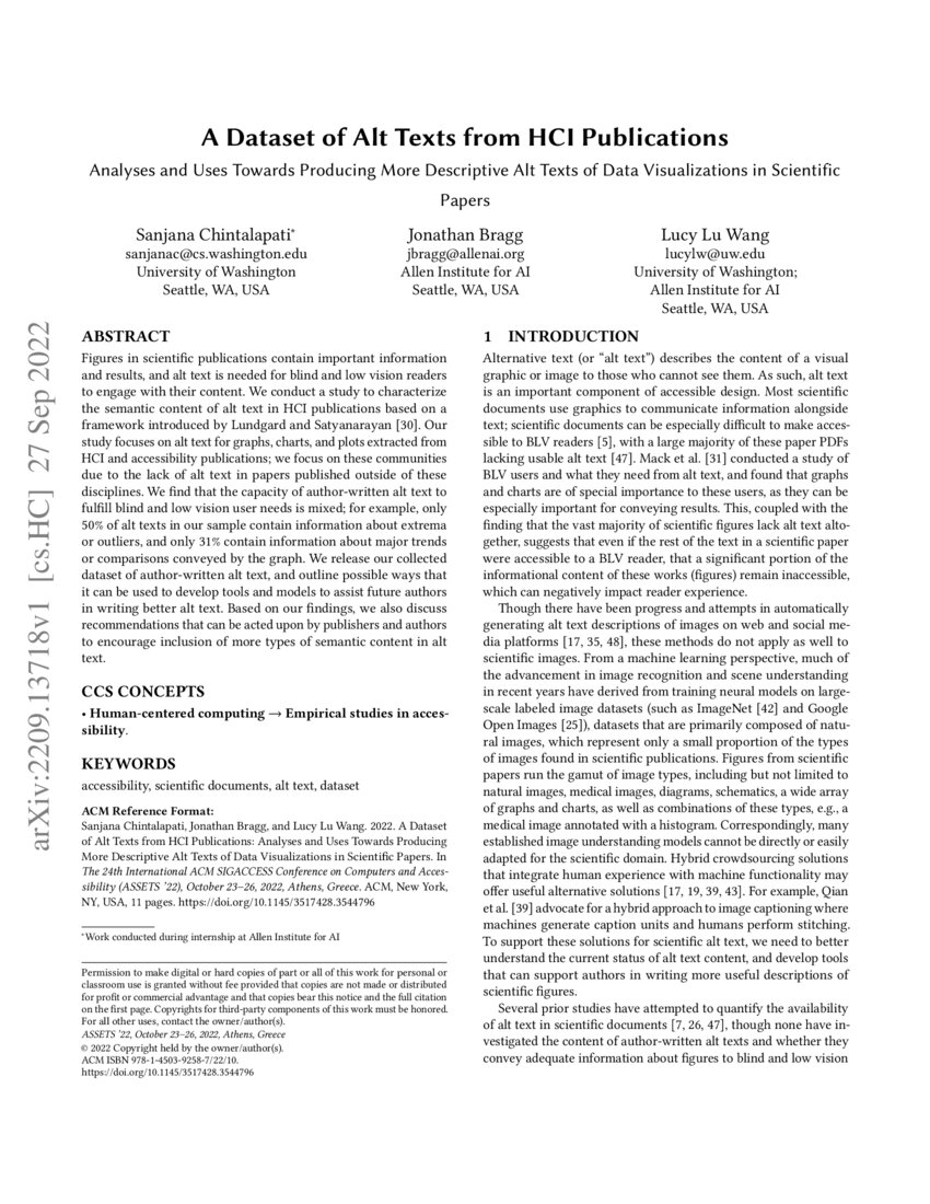 A Dataset of Alt Texts from HCI Publications: Analyses and Uses Towards ...