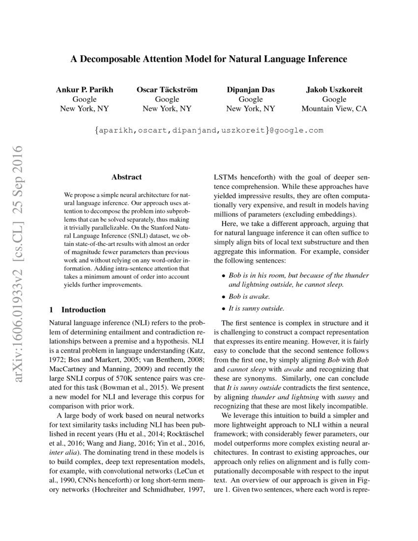 A Decomposable Attention Model for Natural Language Inference | DeepAI