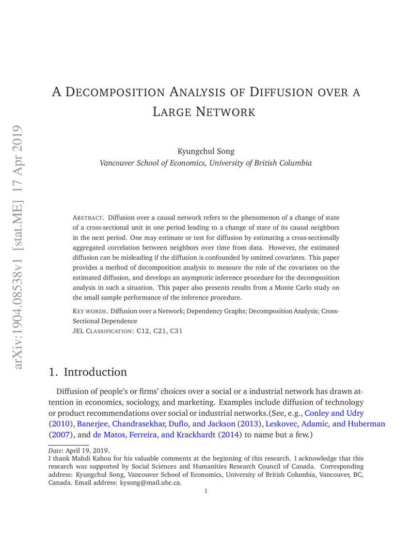 A Decomposition Analysis of Diffusion over a Large Network | DeepAI