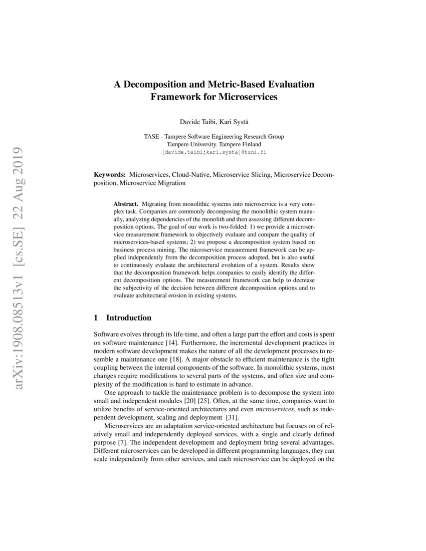 A Decomposition and Metric-Based Evaluation Framework for Microservices | DeepAI