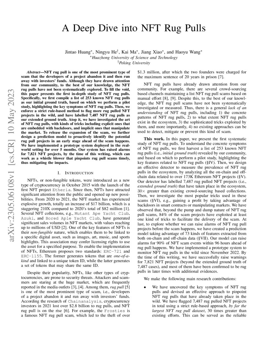 A Deep Dive into NFT Rug Pulls | DeepAI