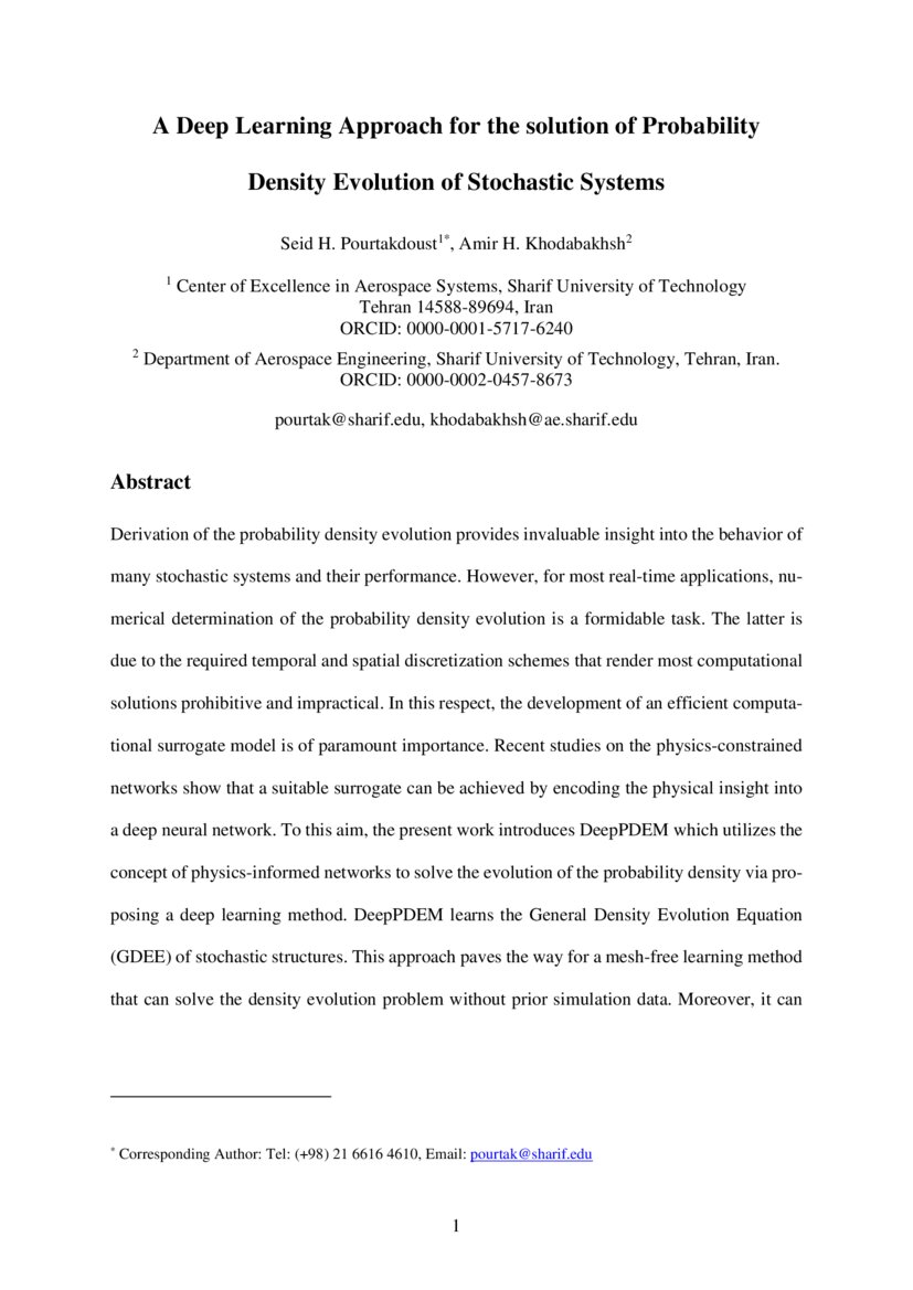 A Deep Learning Approach for the solution of Probability Density Evolution of Stochastic Systems ...