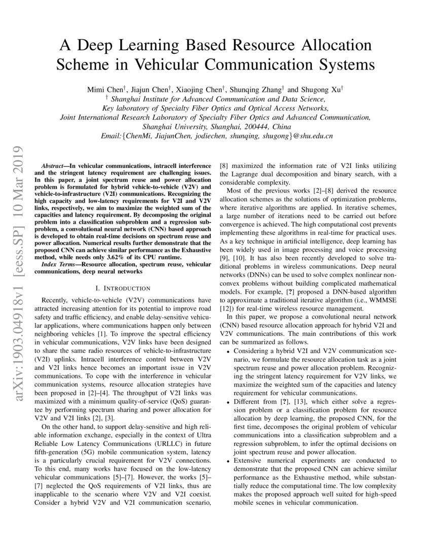A Deep Learning Based Resource Allocation Scheme In Vehicular