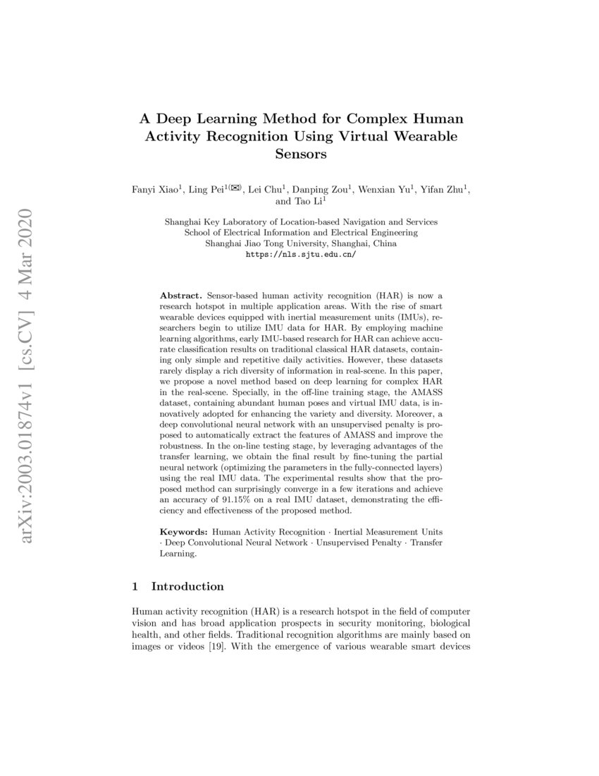 A Deep Learning Method For Complex Human Activity Recognition Using Virtual Wearable Sensors
