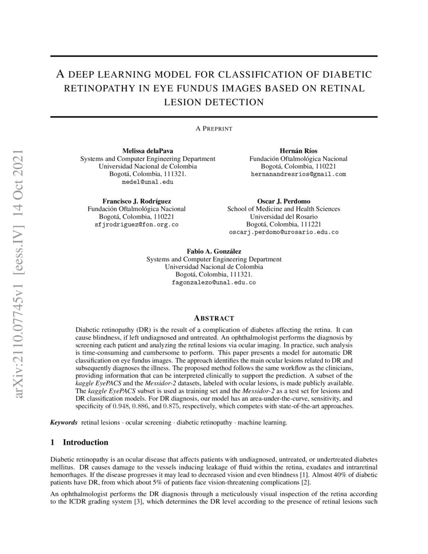 A Deep Learning Model For Classification Of Diabetic Retinopathy In Eye