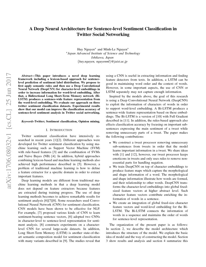 A Deep Neural Architecture For Sentence Level Sentiment Classification