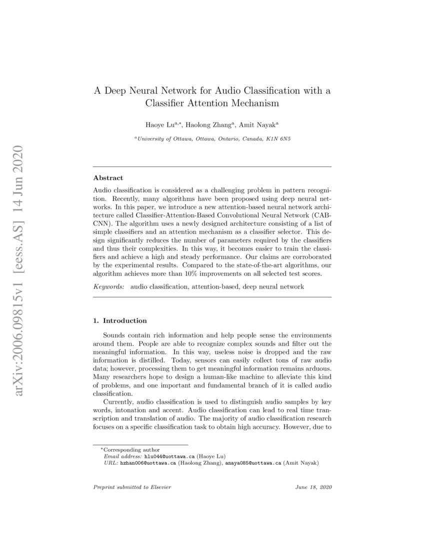 A Deep Neural Network For Audio Classification With A Classifier