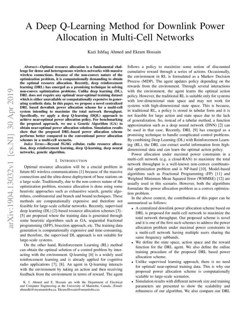 A Deep Q-Learning Method for Downlink Power Allocation in Multi-Cell Networks | DeepAI