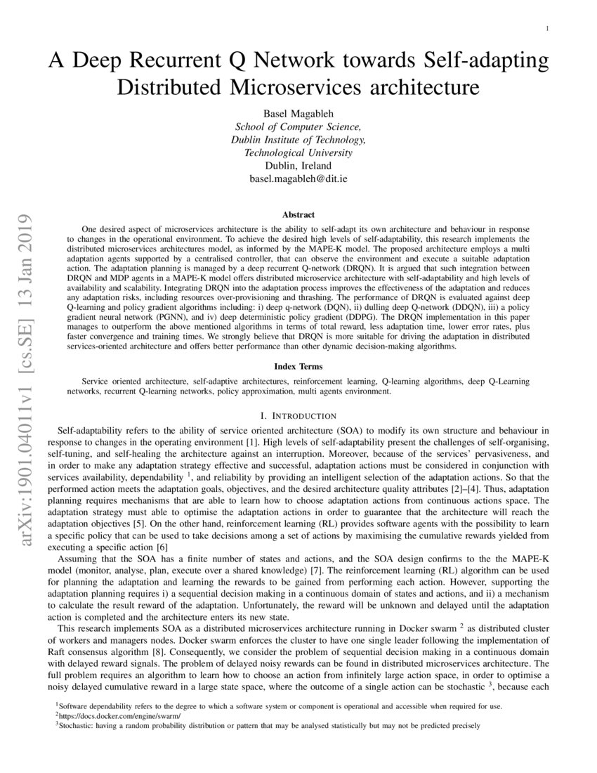 A Deep Recurrent Q Network Towards Self Adapting Distributed Microservices Architecture Deepai