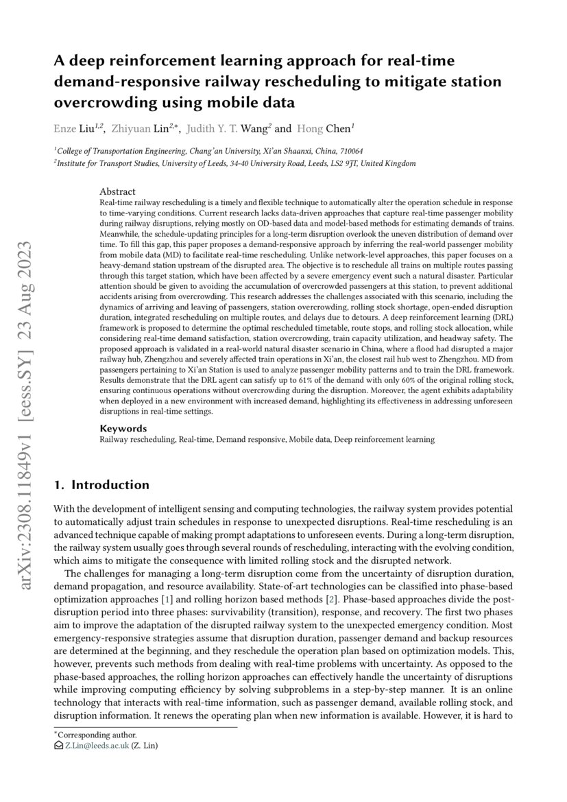 A deep reinforcement learning approach for real-time demand-responsive railway rescheduling to ...