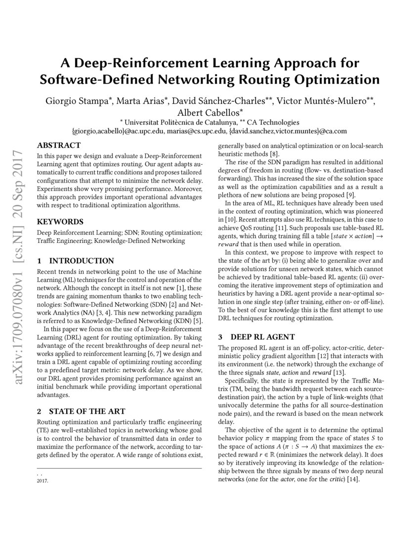 A Deep Reinforcement Learning Approach For Software Defined Networking Routing Optimization Deepai 8733