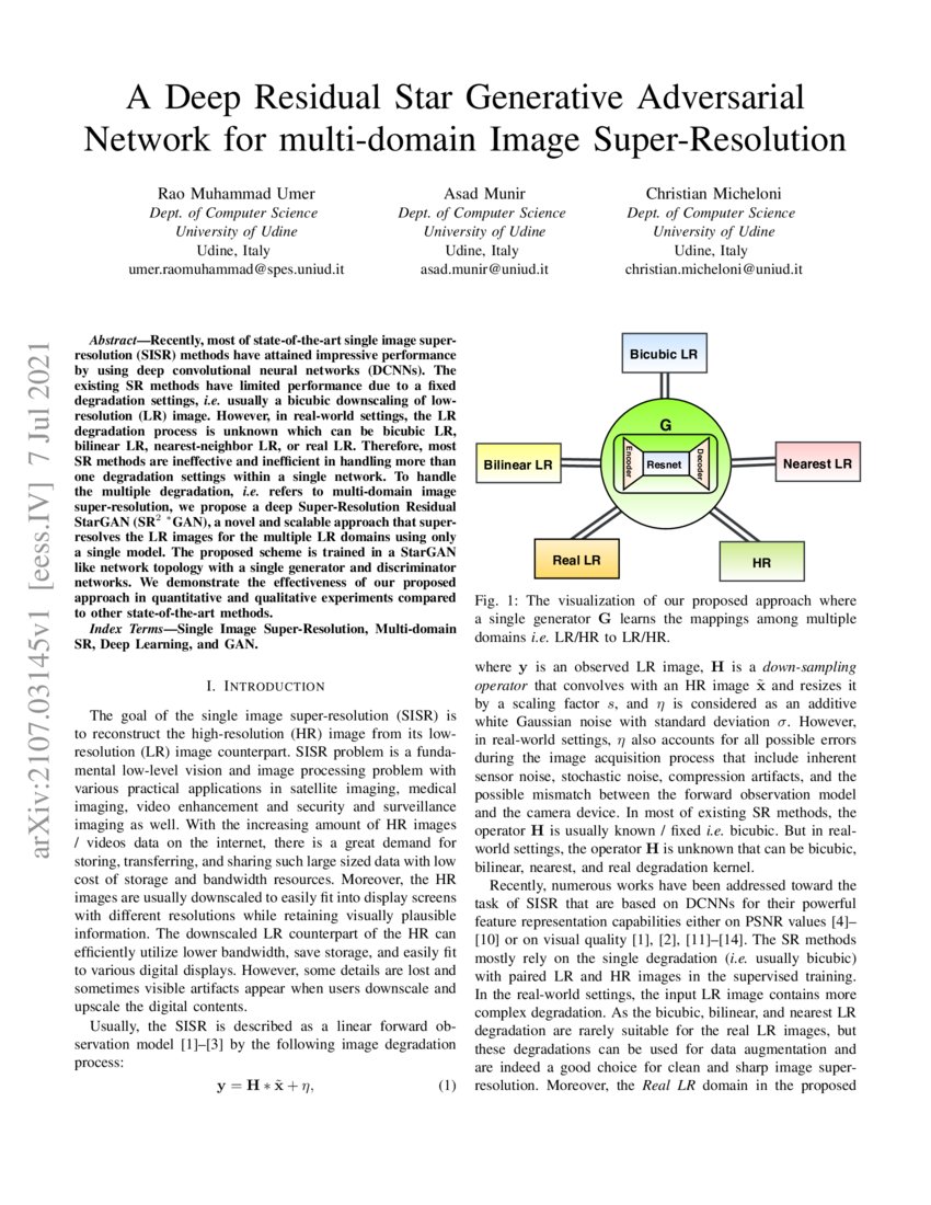 A Deep Residual Star Generative Adversarial Network for multi-domain Image Super-Resolution | DeepAI