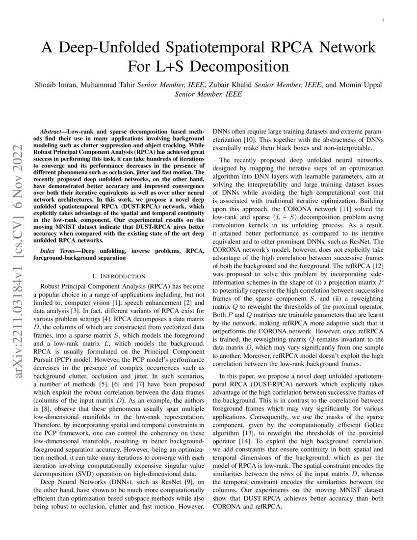 A Deep Unfolded Spatiotemporal Rpca Network For L S Decomposition Deepai