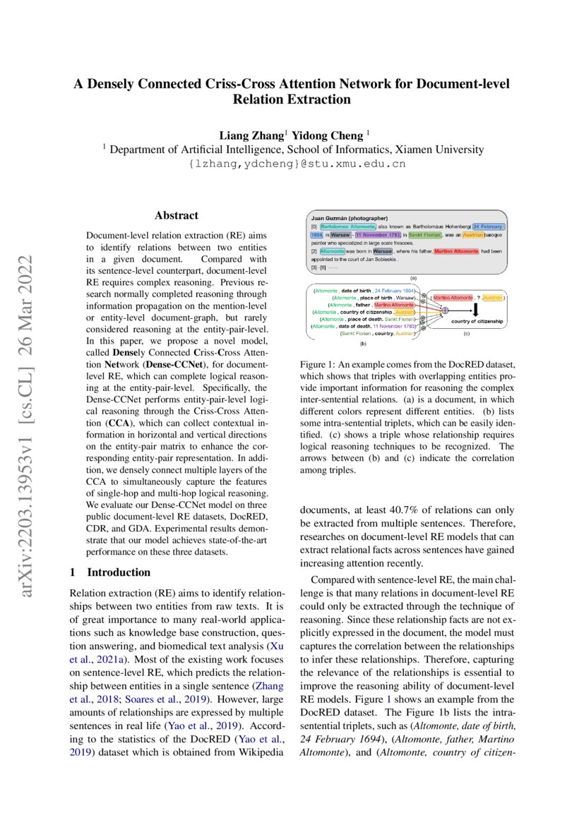 A Densely Connected Criss Cross Attention Network For Document Level