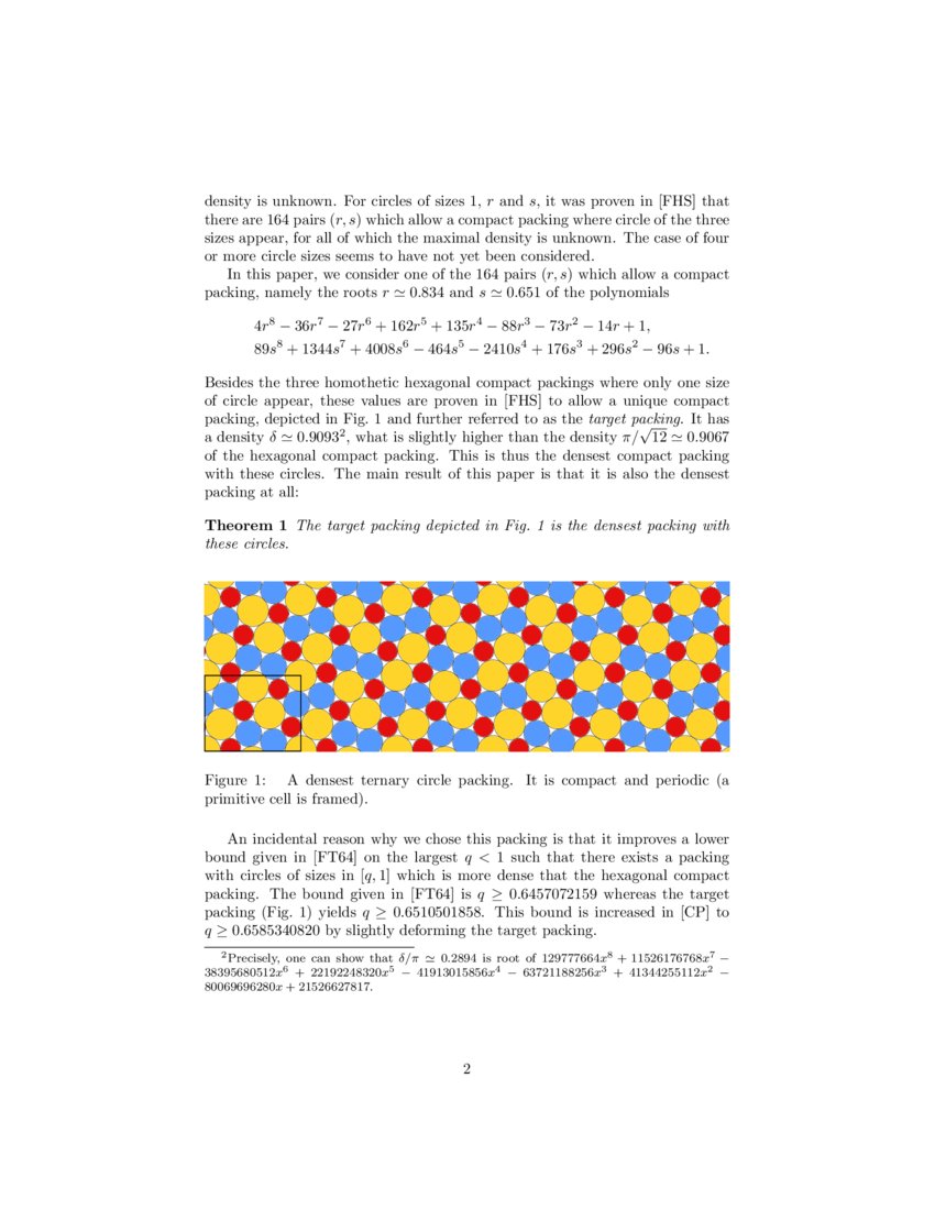 A Densest ternary circle packing in the plane | DeepAI