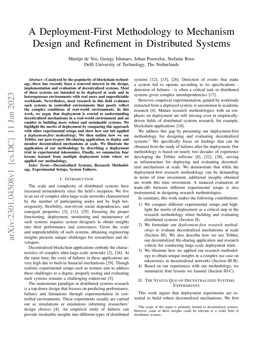 A Deployment-First Methodology to Mechanism Design and Refinement in Distributed Systems | DeepAI