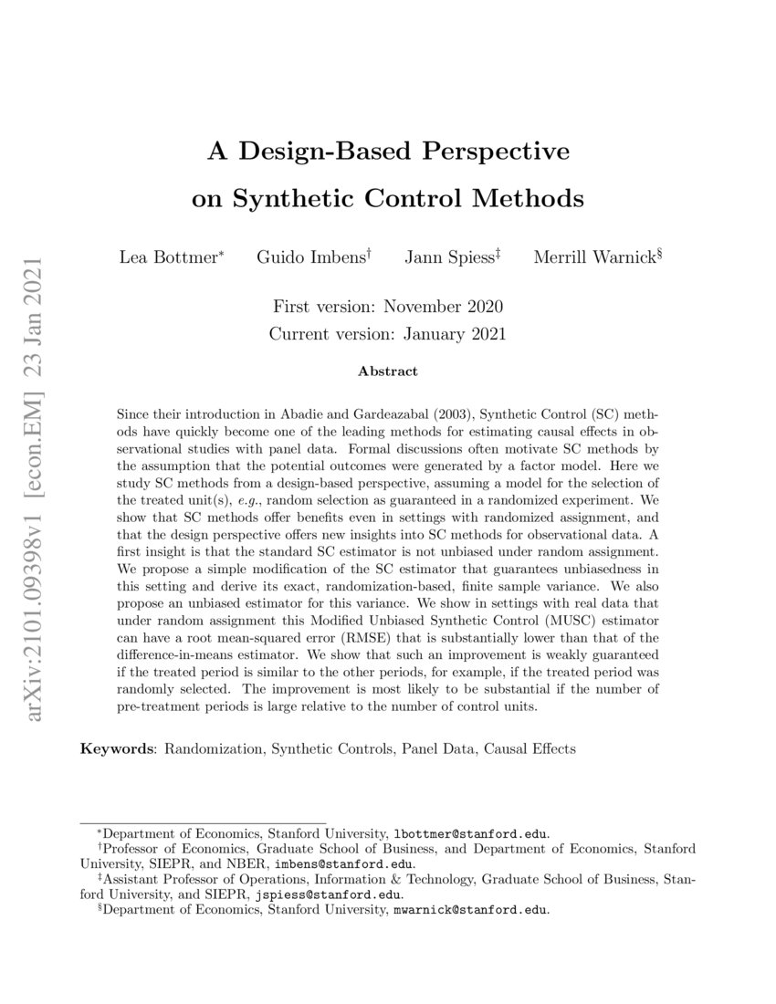 A Design-Based Perspective on Synthetic Control Methods | DeepAI