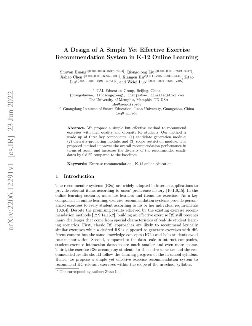 A Design of A Simple Yet Effective Exercise Recommendation System in K ...