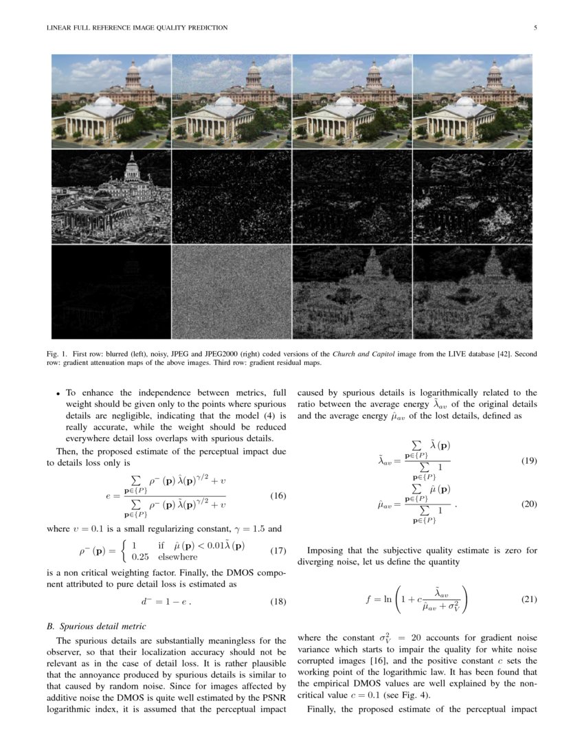 A Detail Based Method for Linear Full Reference Image Quality Prediction | DeepAI