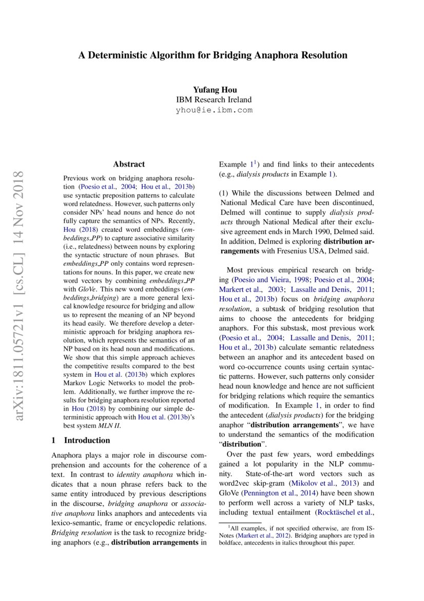 A Deterministic Algorithm for Bridging Anaphora Resolution | DeepAI