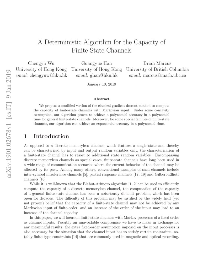 A Deterministic Algorithm for the Capacity of Finite-State Channels ...