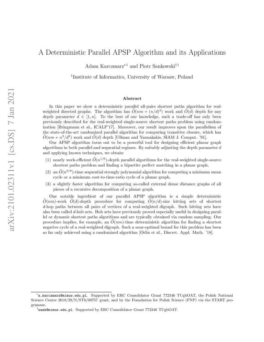 A Deterministic Parallel Apsp Algorithm And Its Applications Deepai