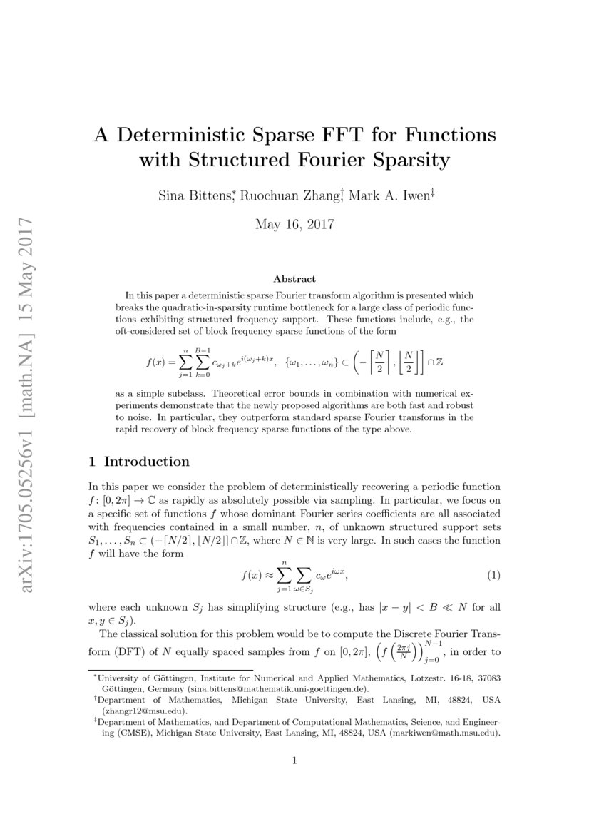 A Deterministic Sparse FFT for Functions with Structured Fourier ...